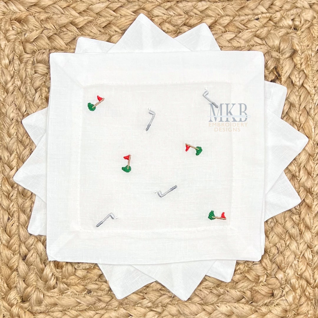 Golf Green and Clubs Arranged for Cocktail Napkins, Golf Embroidery ...