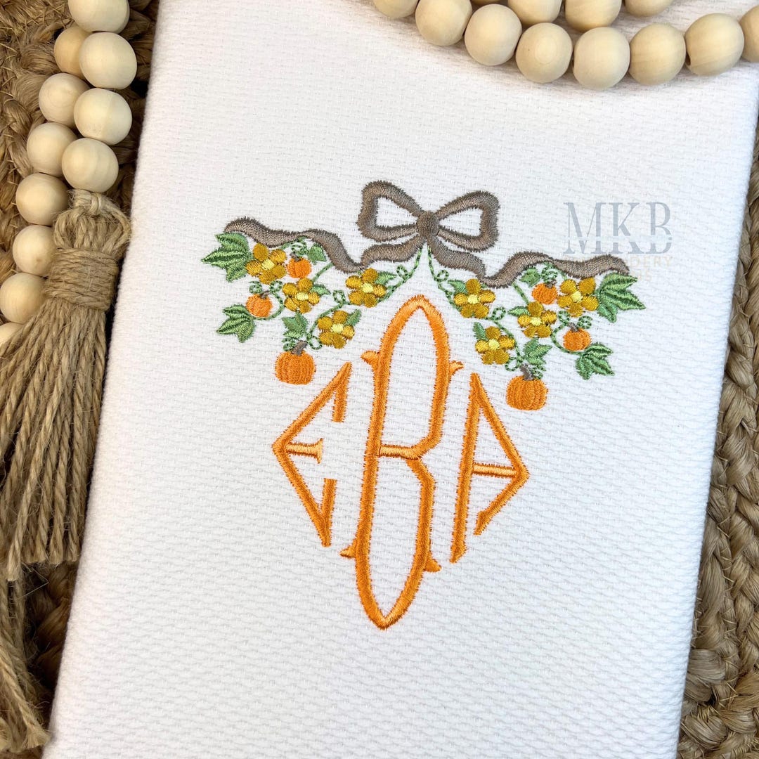 Pumpkin Floral Bow Frame, Fall Embroidery Design, Bow Embroidery Design ...