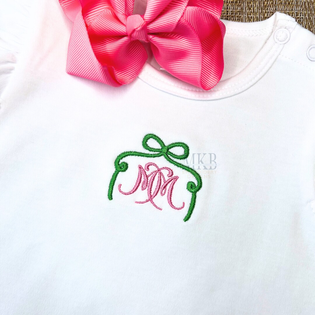 Bow Monogram Frame SMALL, Bow Embroidery, Bow Top Monogram Frame, Satin ...