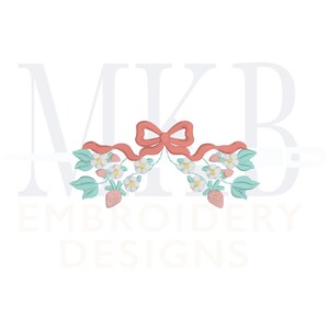Berry Floral Bow Frame, Strawberry Embroidery Design, Bow Embroidery ...