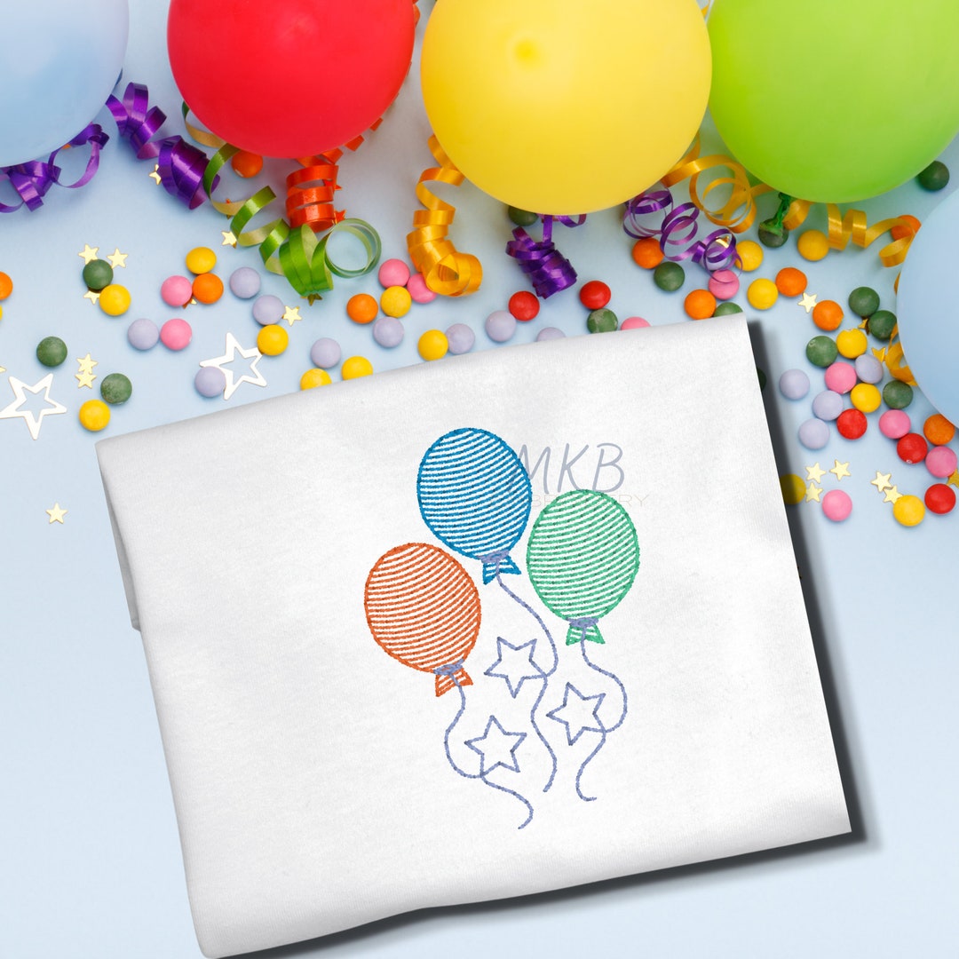 Balloon Embroidery Design, Sketch Stitch, Balloon Trio With Star ...