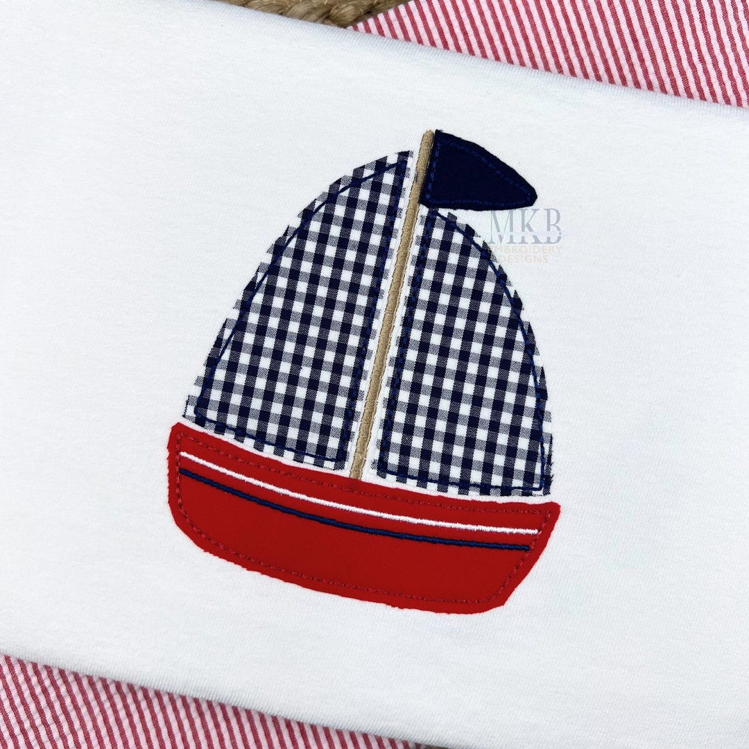 Sailboat Bean Stitch Applique, Sailboat With a Flag, Nautical Summer ...