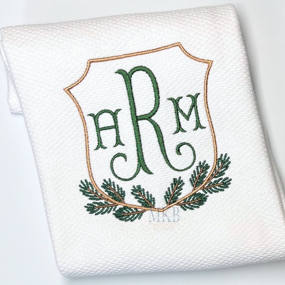 Pine Branch Crest, Evergreen Embroidery Design, Crest Embroidery Design ...