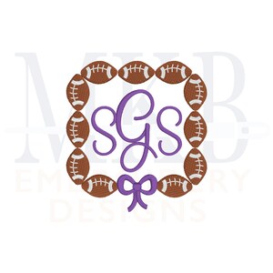 Football Bow Square Frame, Football Monogram Frame, Sports Embroidery ...