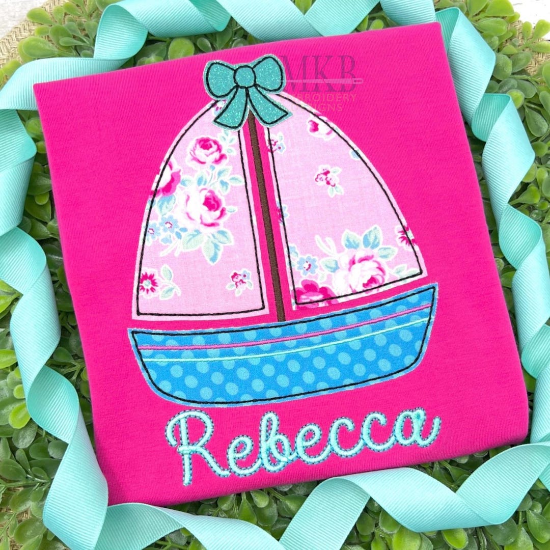 Sailboat Bean Stitch Applique, Sailboat With a Bow, Nautical Summer ...
