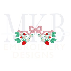 Berry Floral Bow Frame, Strawberry Embroidery Design, Bow Embroidery ...
