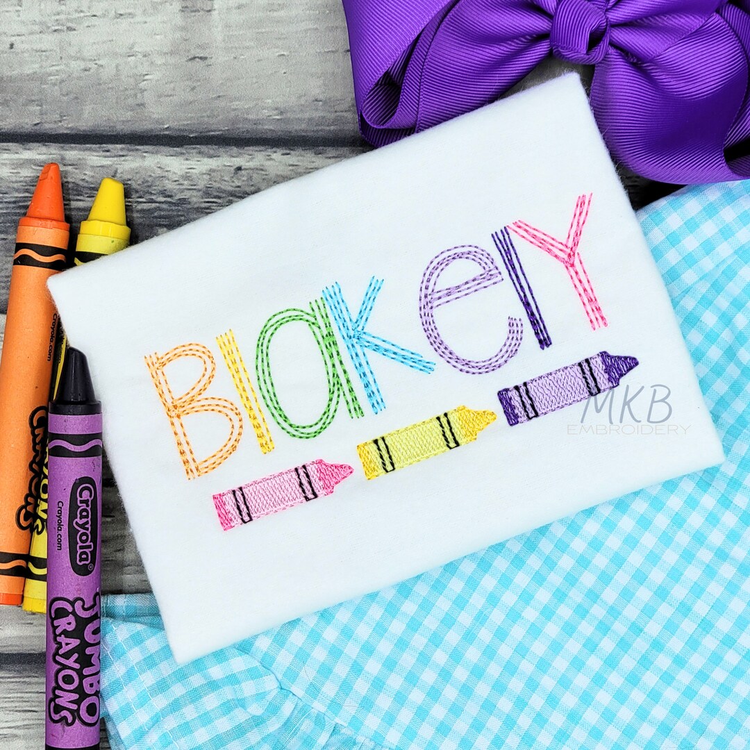 Crayon Trio SMALL, Crayon Embroidery, Back to School Embroidery, First ...