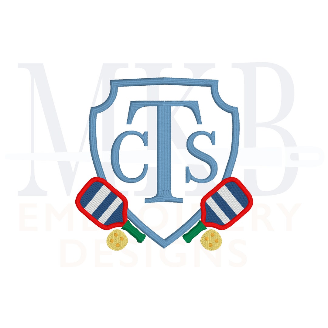 Pickleball Monogram Crest, Monogram Frame, Border, Shield, Satin Stitch ...