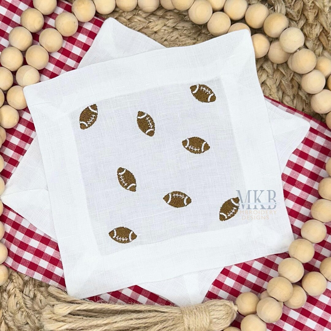 Footballs Arranged for Cocktail Napkins, Mini Football Embroidery ...