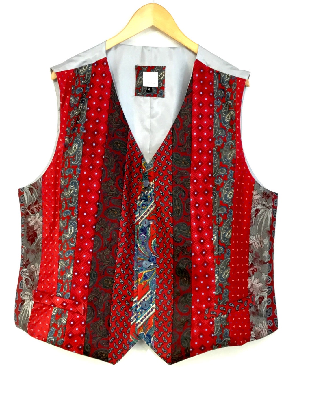 Mans Waistcoat, Shades of Red Grey and Wine, OOAK Waistcoat, Repurposed ...