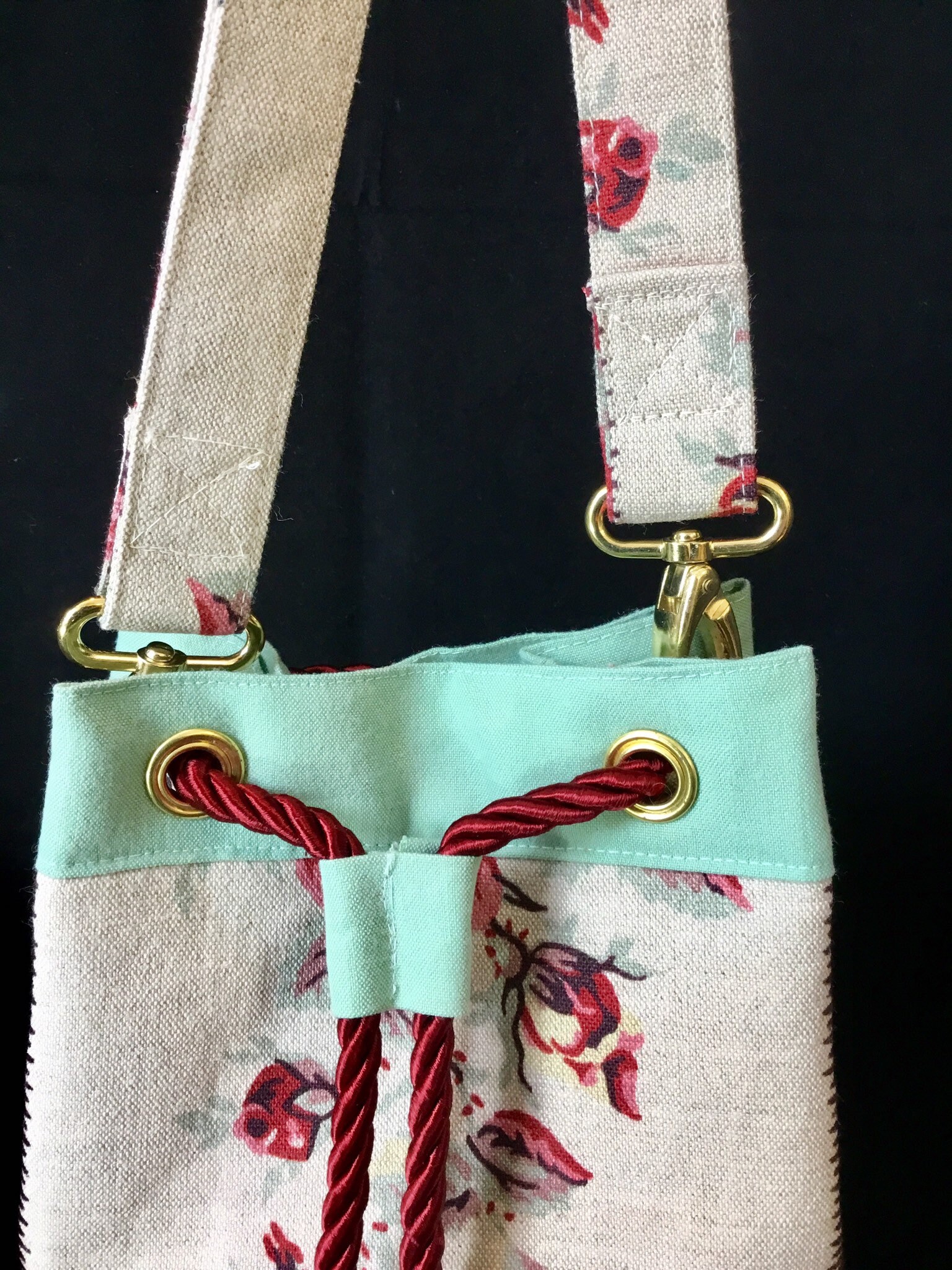 Small Drawstring Bucket Bag, Floral Linen Crossbody Purse, Handmade ...