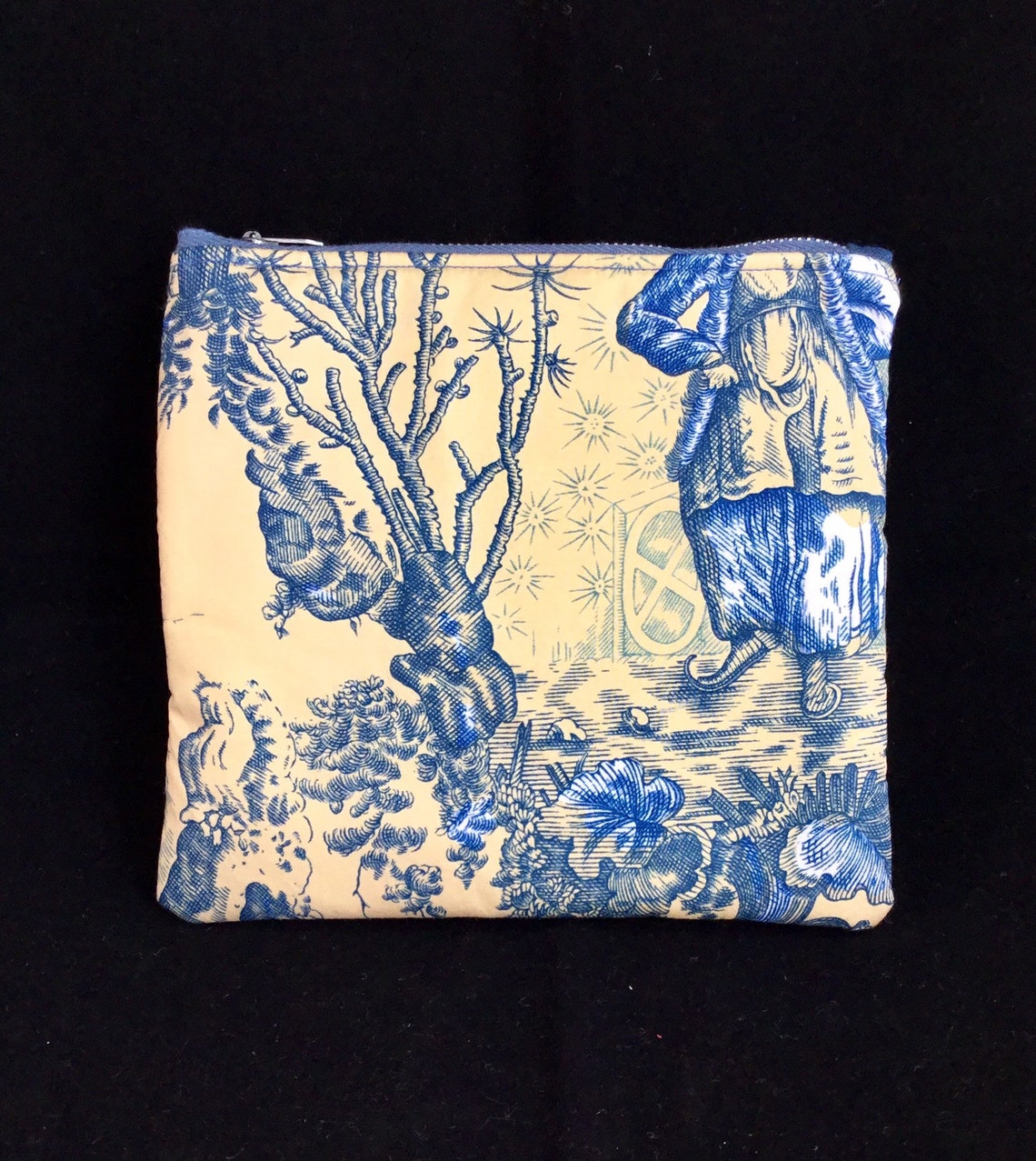 Quilted Zipped Purse Blue and Cream Small Toile De Jouy - Etsy