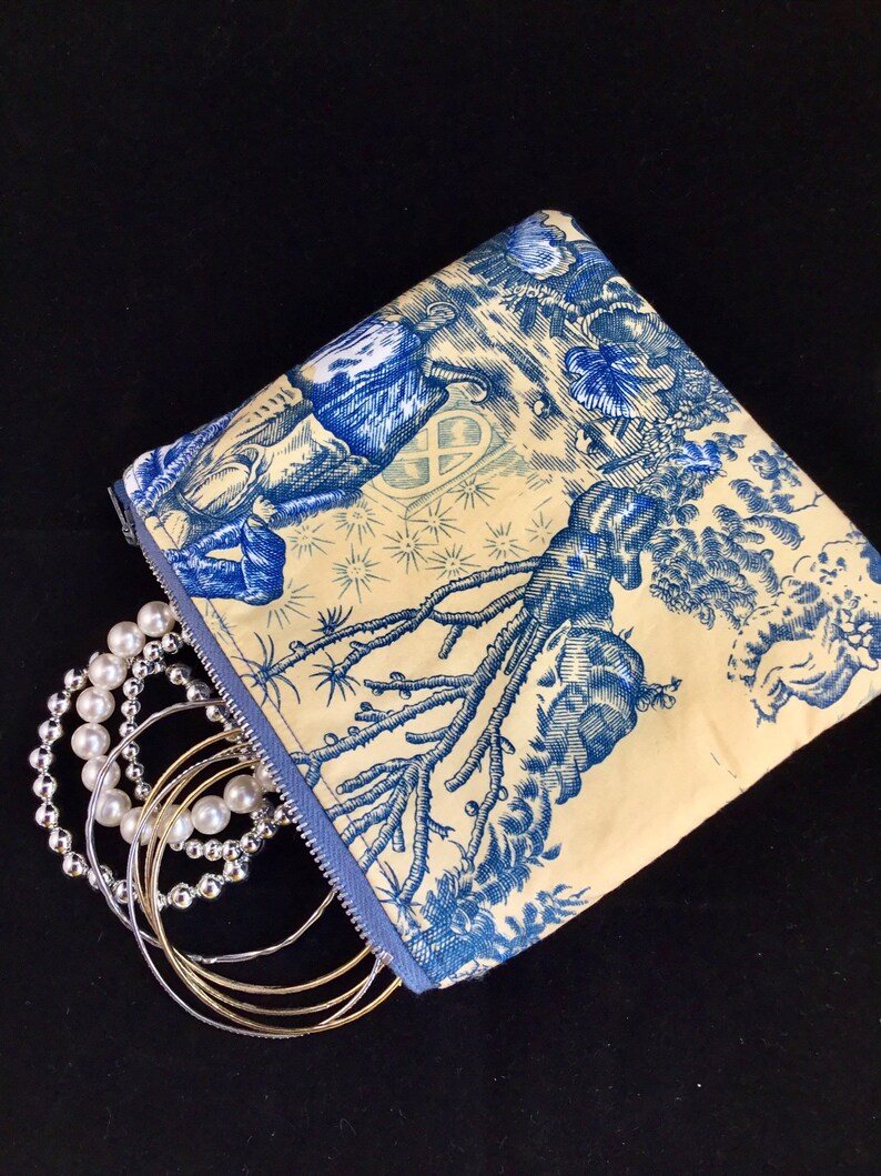 Quilted Zipped Purse Blue and Cream Small Toile De Jouy - Etsy