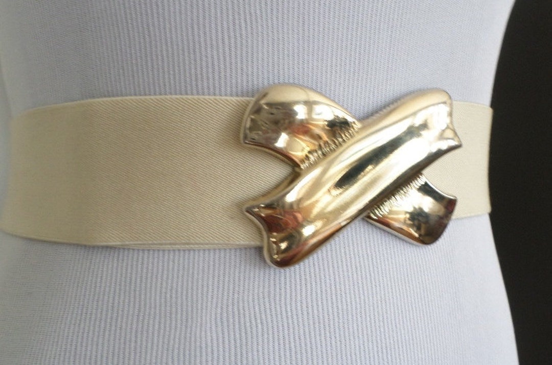 1980s Chunky Gold x BELT Buckle With Elastic Band - Etsy