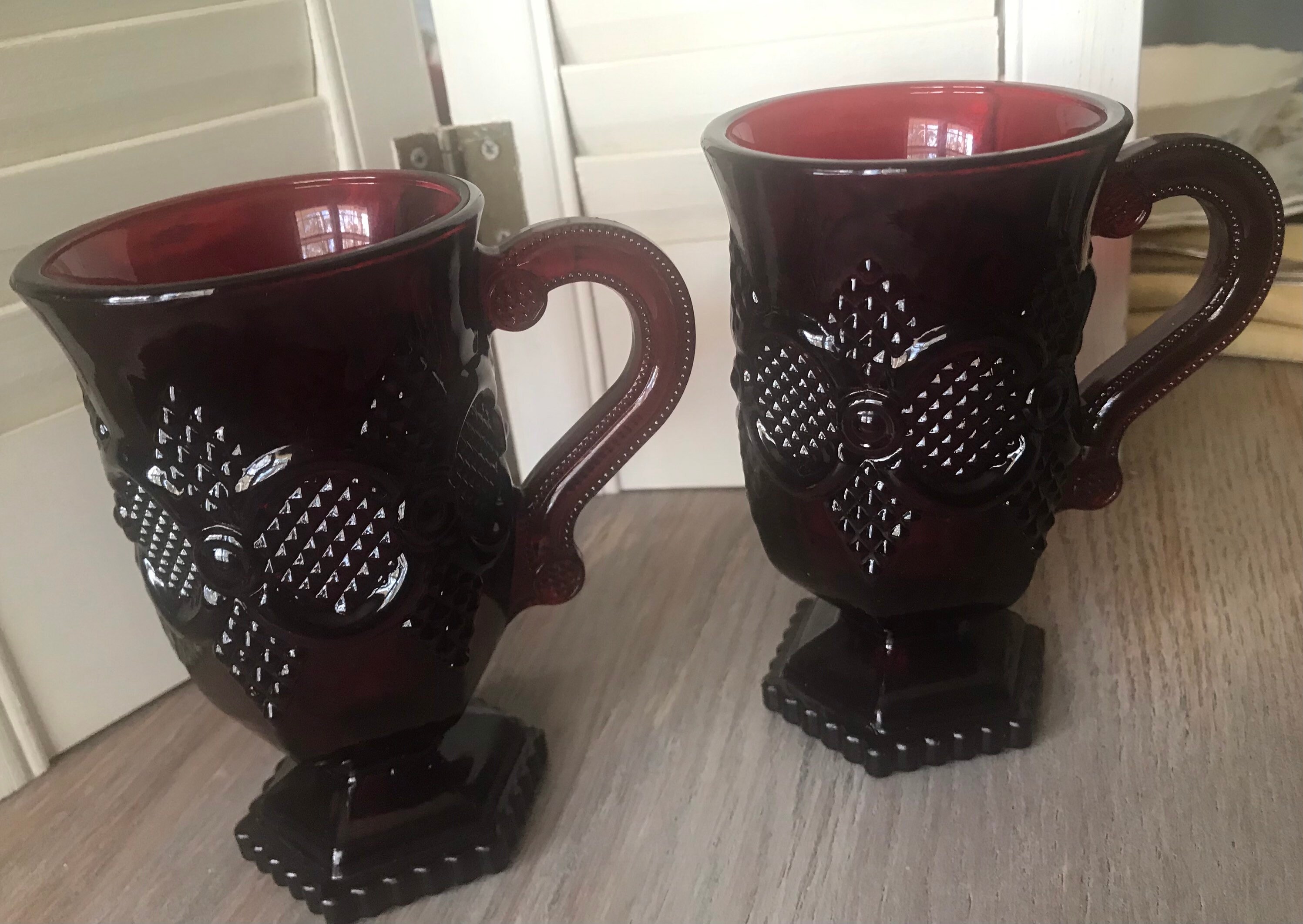 Pair Avon 1876 Ruby Red Cape Cod Footed Coffee Mugs Cups - Etsy
