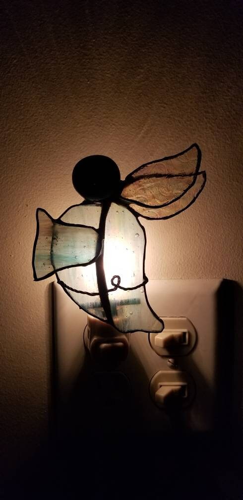 6" Stained Glass Blue Guardian Angel Night Light - Etsy