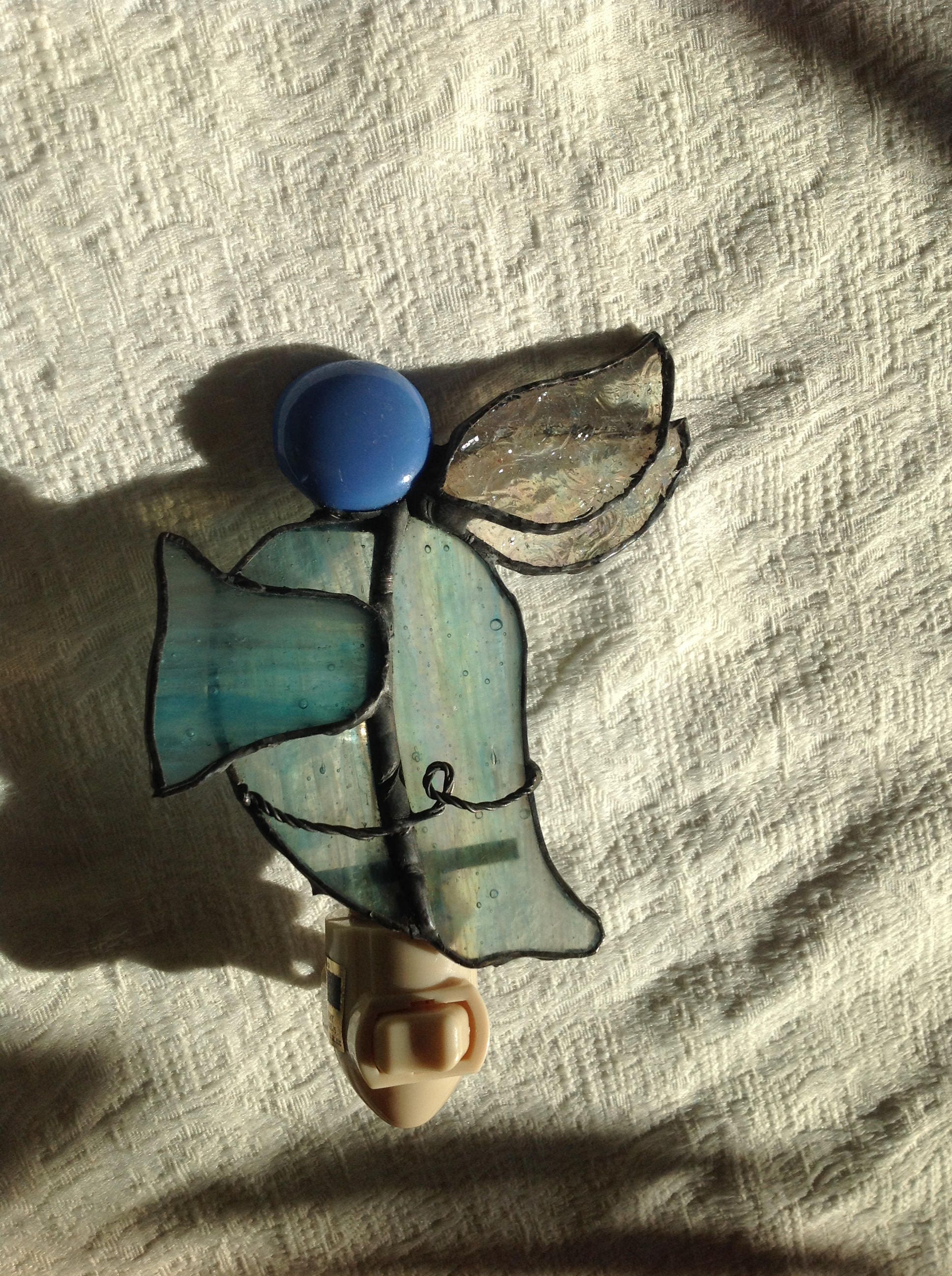 6" Stained Glass Blue Guardian Angel Night Light - Etsy