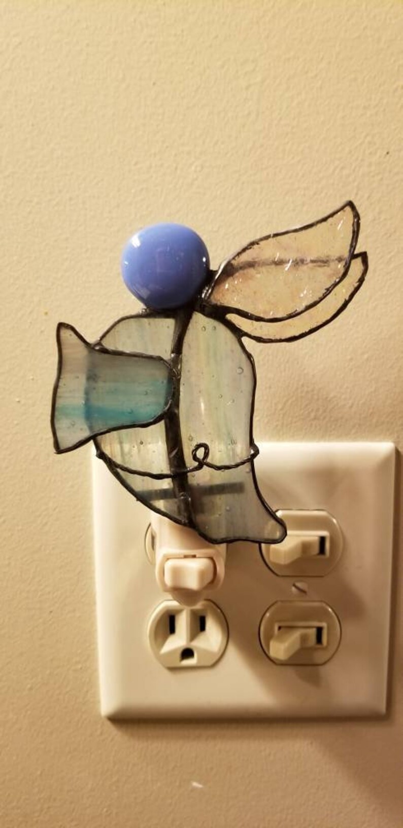6" Stained Glass Blue Guardian Angel Night Light - Etsy