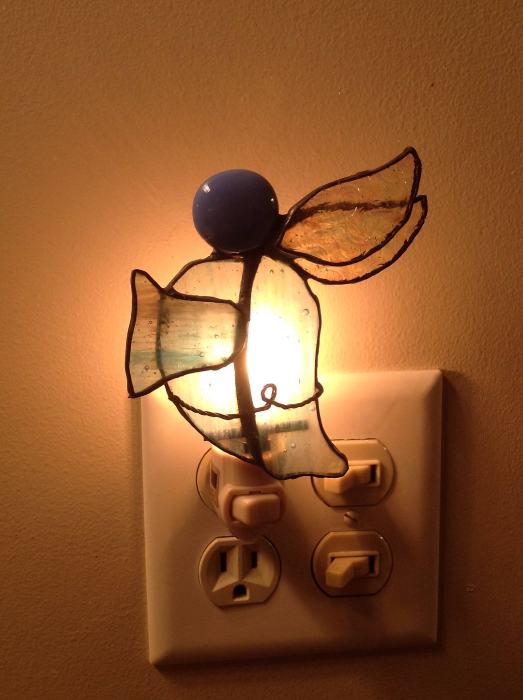6" Stained Glass Blue Guardian Angel Night Light - Etsy