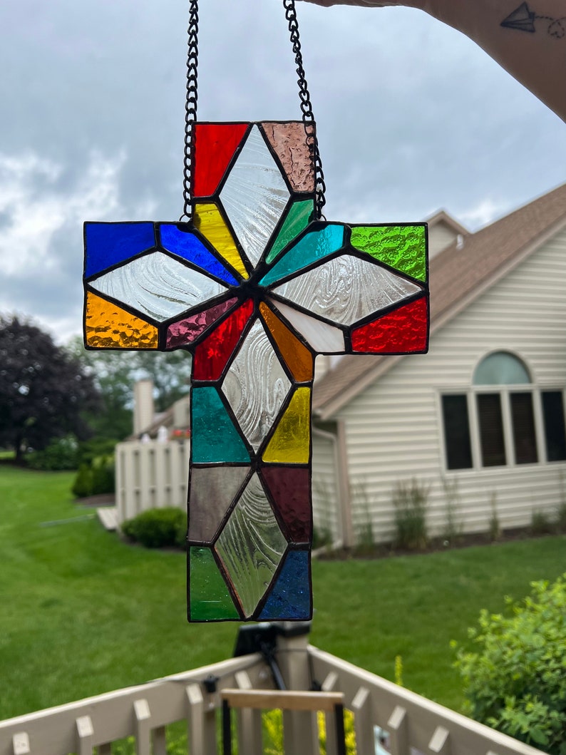 Multi-color Stained Glass Cross - Etsy