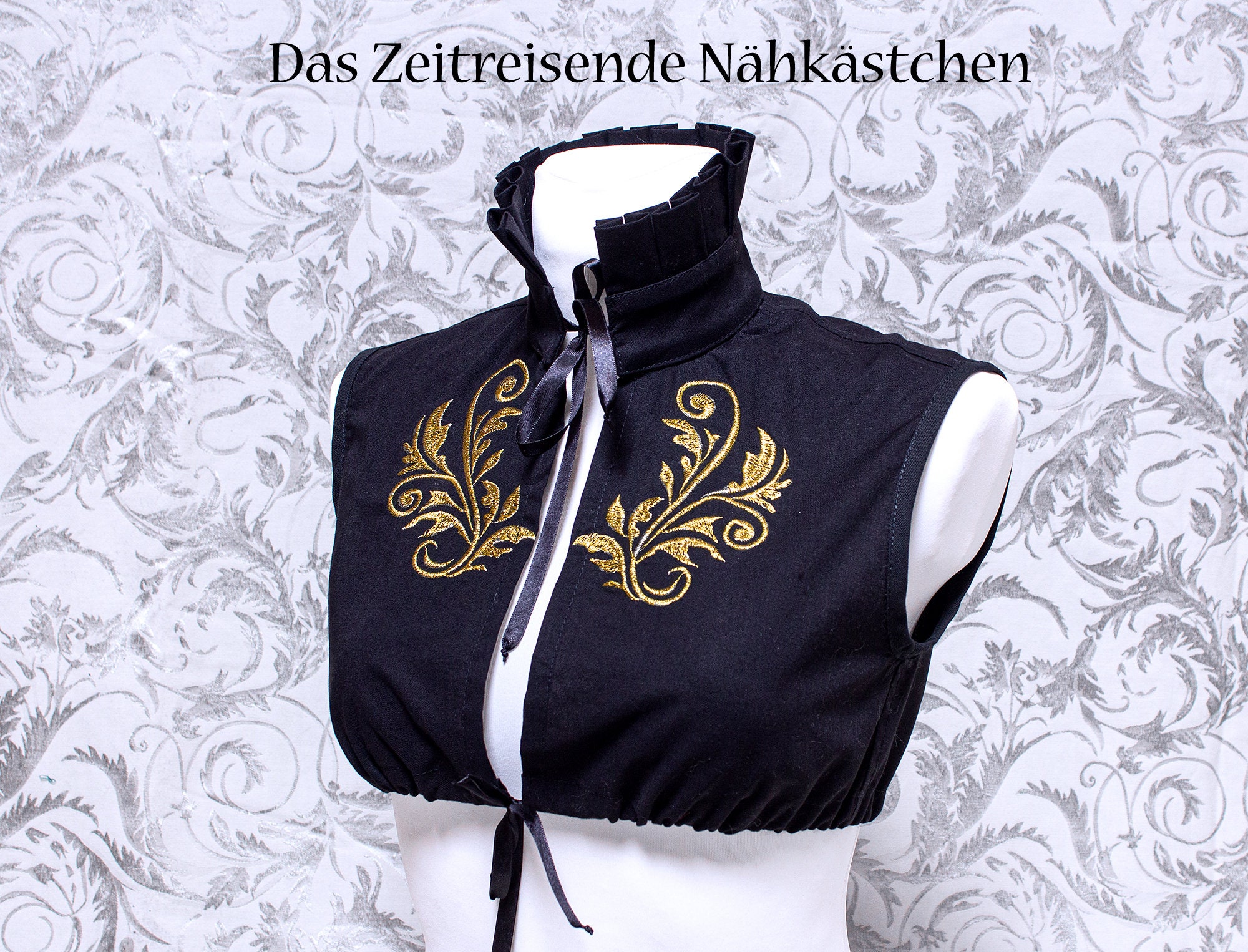 Elizabethan Partlet Black With Metal Thread Embroidery - Etsy