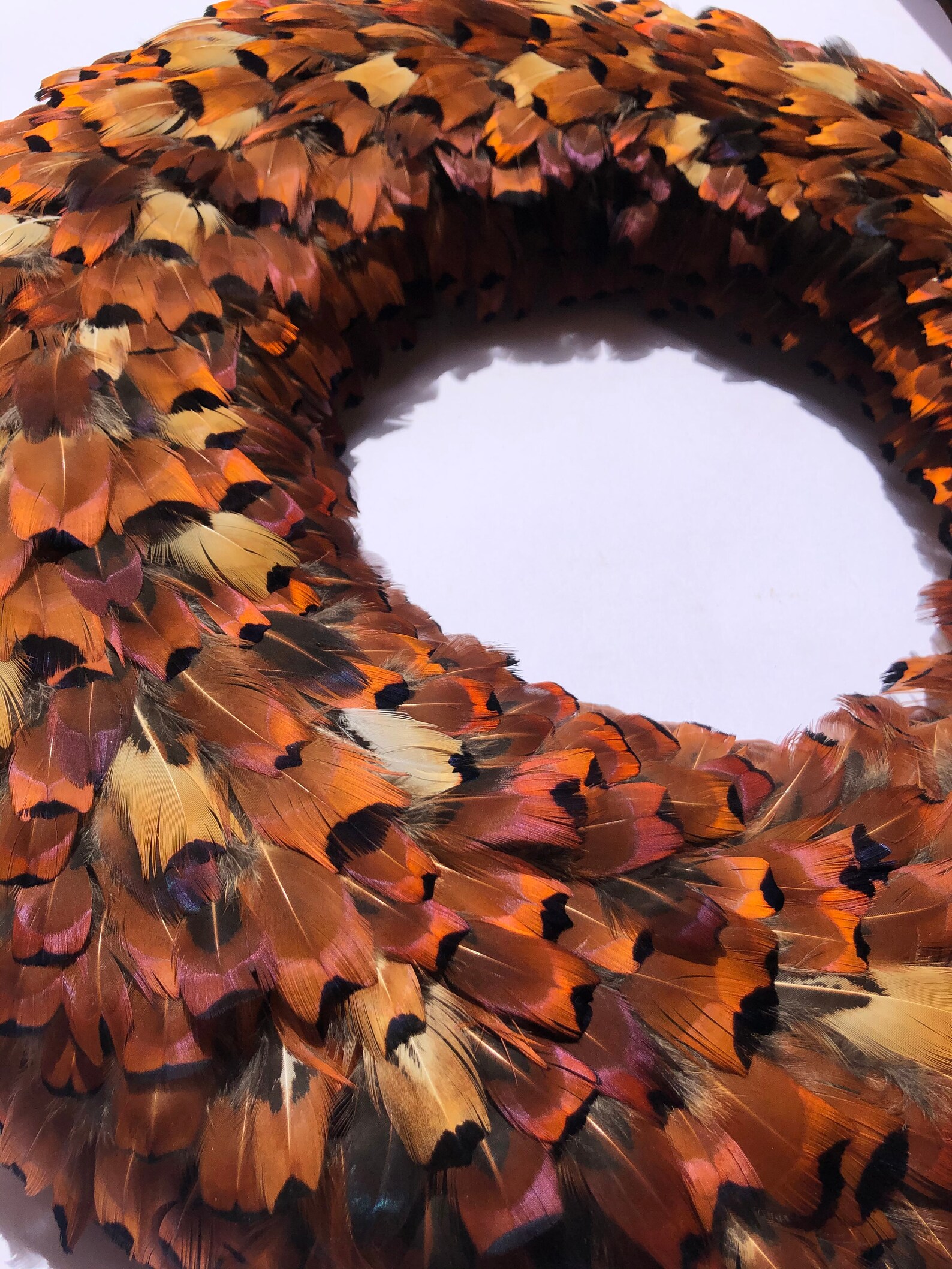 PLUCKING FABULOUS - Pheasant Feather Wreath - Orange - Decorative ...