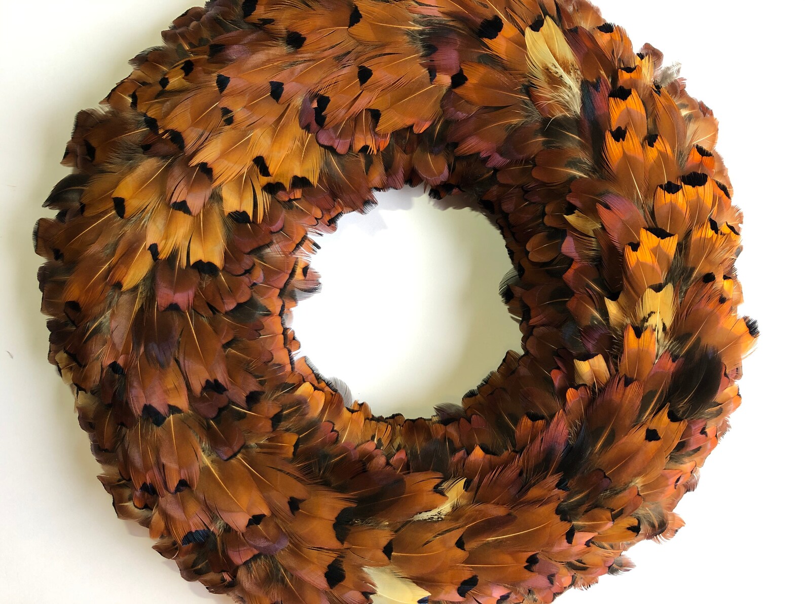 PLUCKING FABULOUS - Pheasant Feather Wreath - Orange - Decorative ...