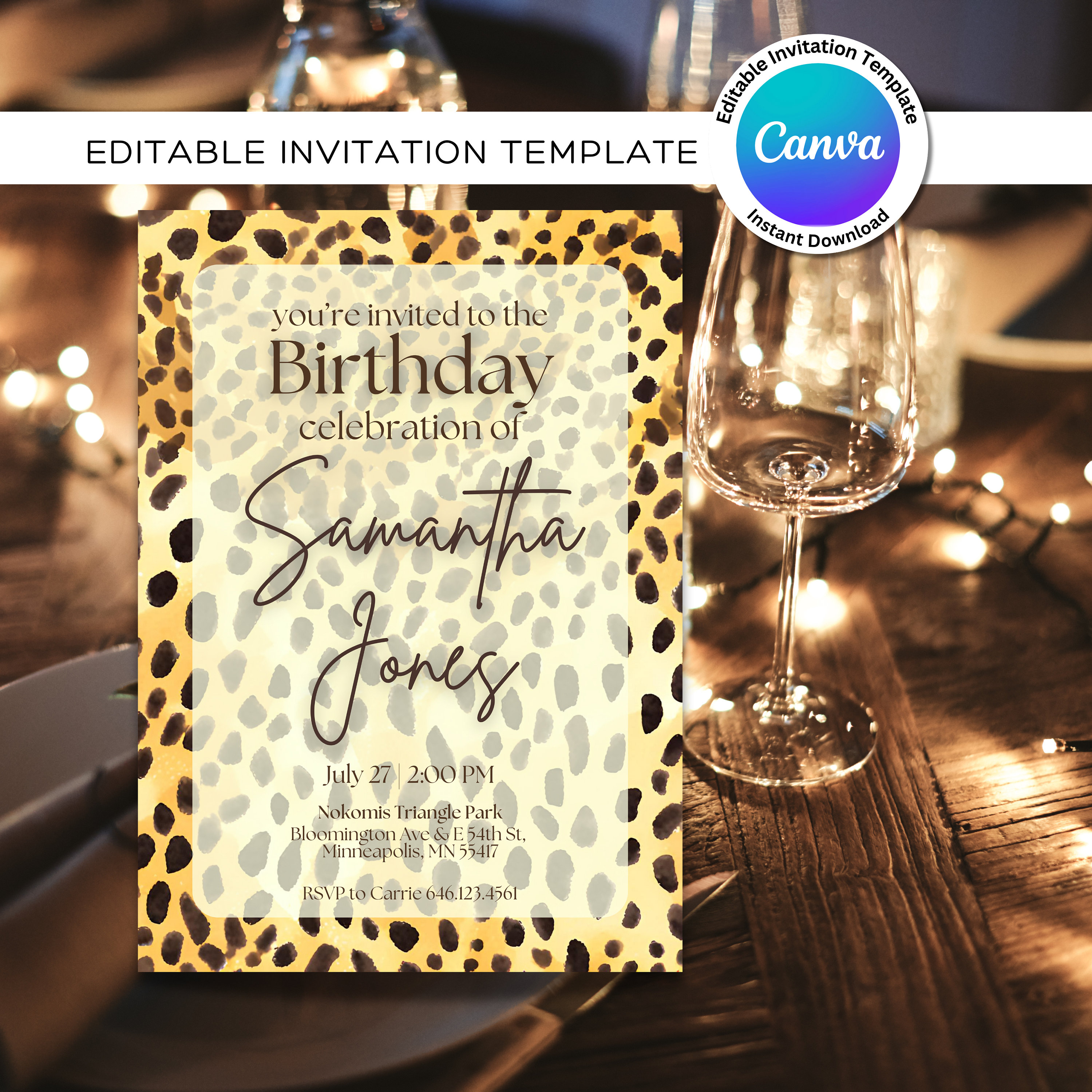 Cheetah Print Birthday Invitation Template, Animal Print Birthday Theme ...