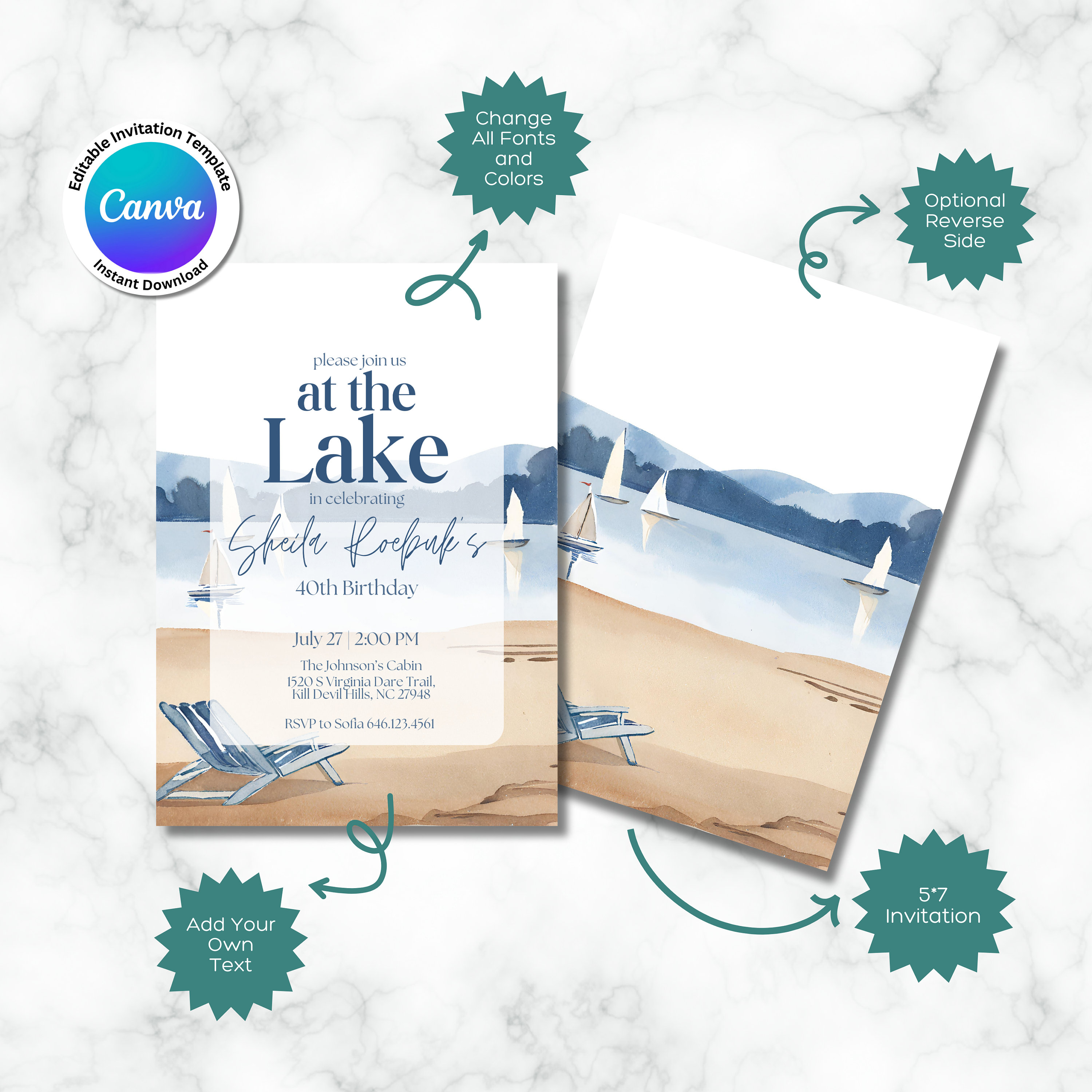 At the Lake Coastal Birthday Invitation Template, Lake Life Invitation ...