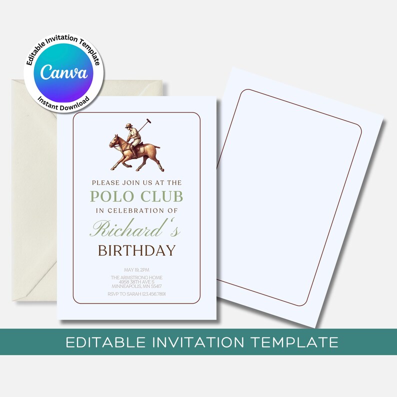 Retro Polo Club Birthday Party Invitation Template, Simple, Classic ...