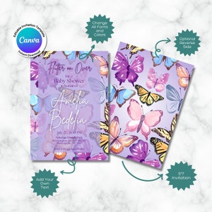 Flutter on Over Lavender Coquette Butterfly Baby Shower Invitation Template, Editable Template ...