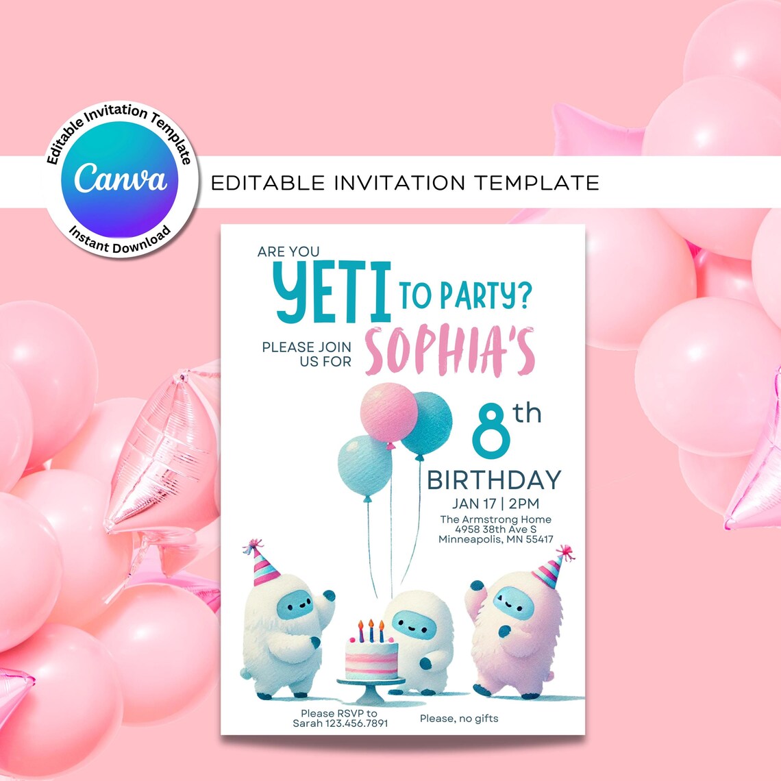 Are You YETI to Party, Yeti Themed Birthday Party Invite, Watercolor ...