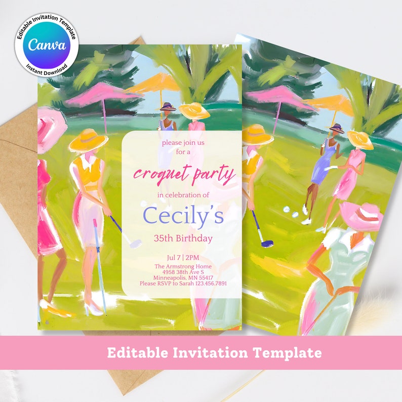 Country Club Croquet Party Invitation Template, Editable Digital ...