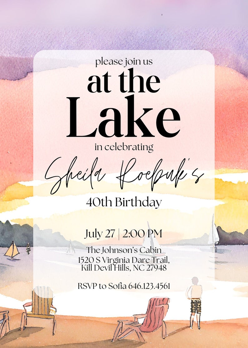 At the Lake Coastal Sunset Birthday Invitation Template, Lake Life ...