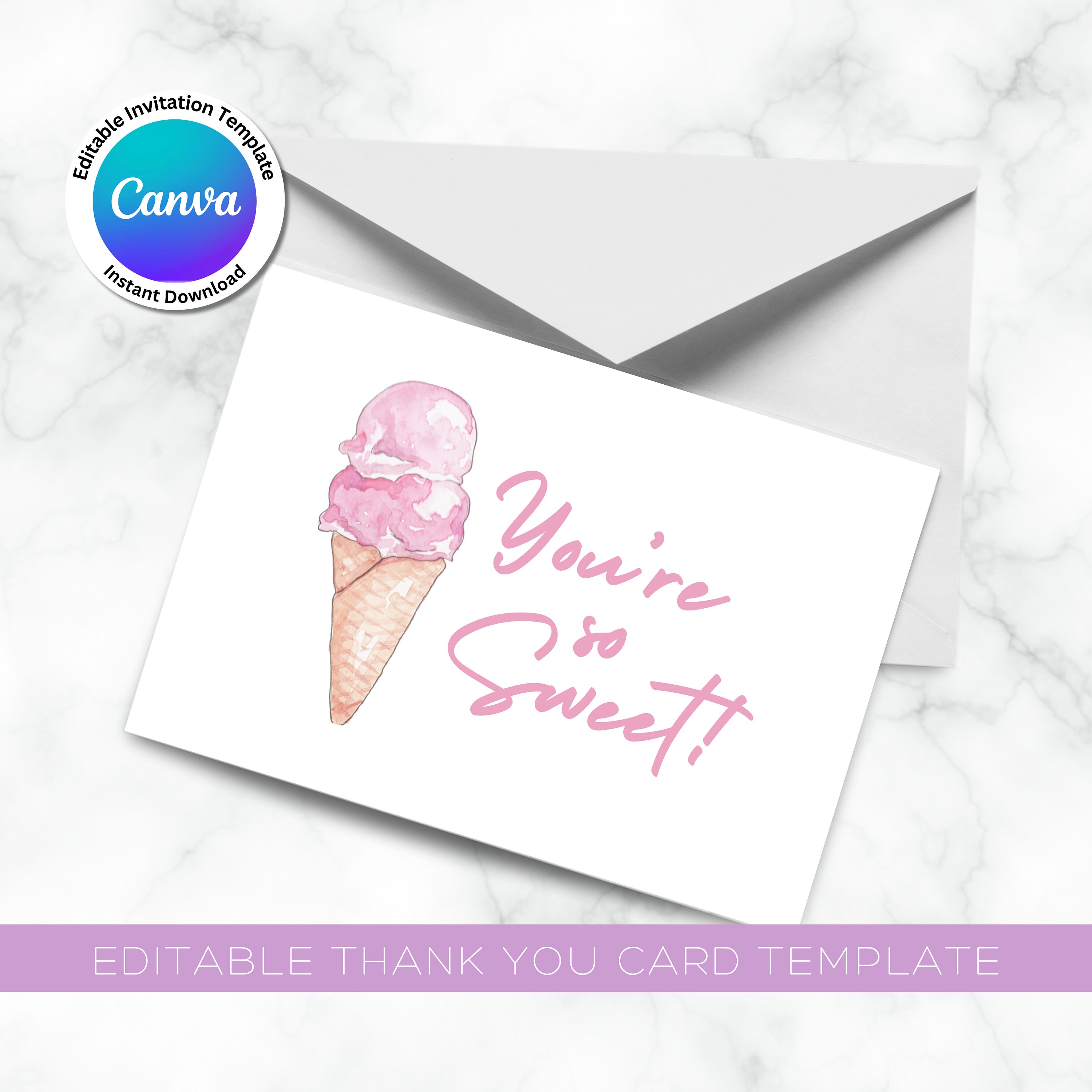 Editable Ice Cream Party Thank You Note Template Sweet Coquette Design ...