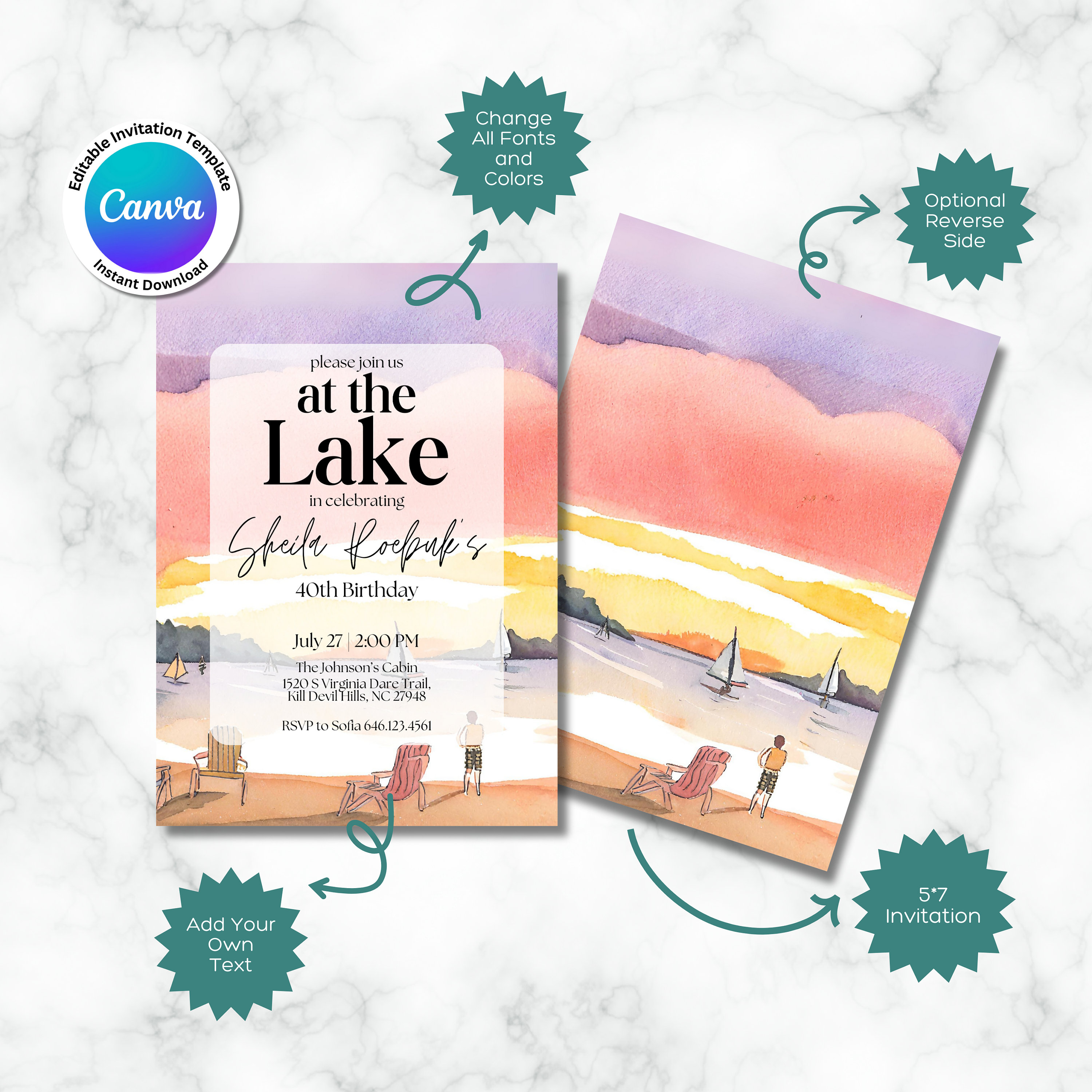 At the Lake Coastal Sunset Birthday Invitation Template, Lake Life ...
