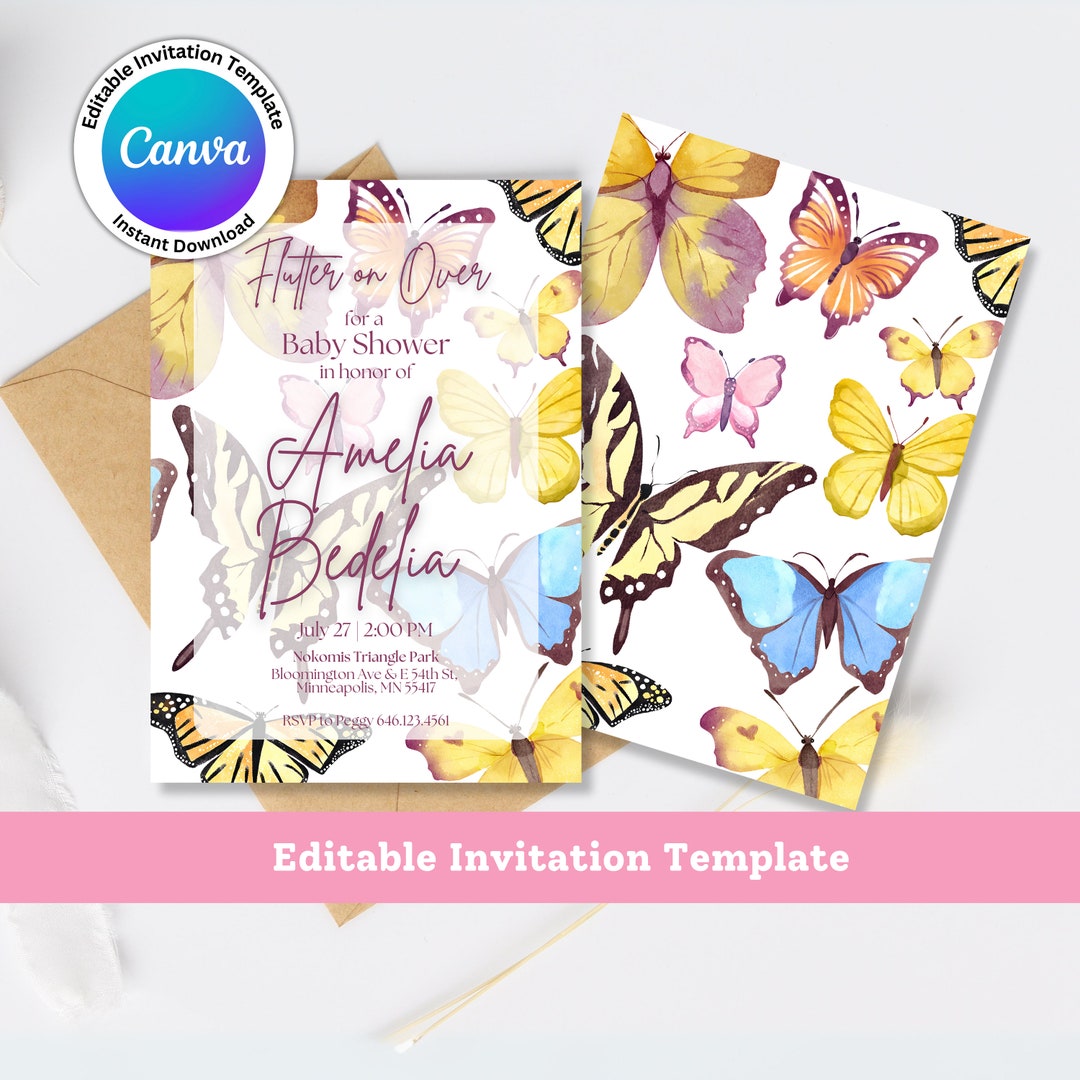 Plantilla de invitación para baby shower Flutter on Over Butterfly ...