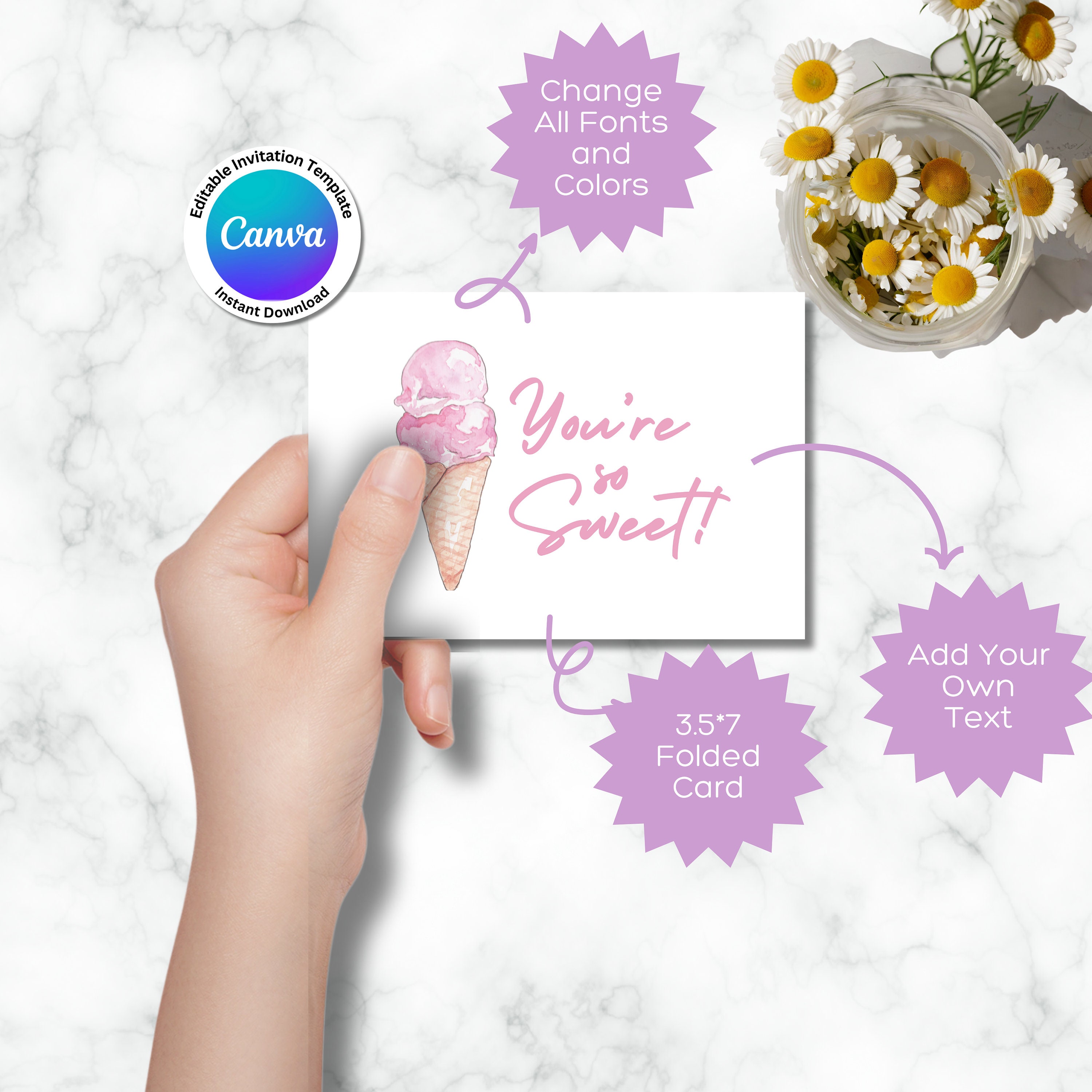 Editable Ice Cream Party Thank You Note Template Sweet Coquette Design ...