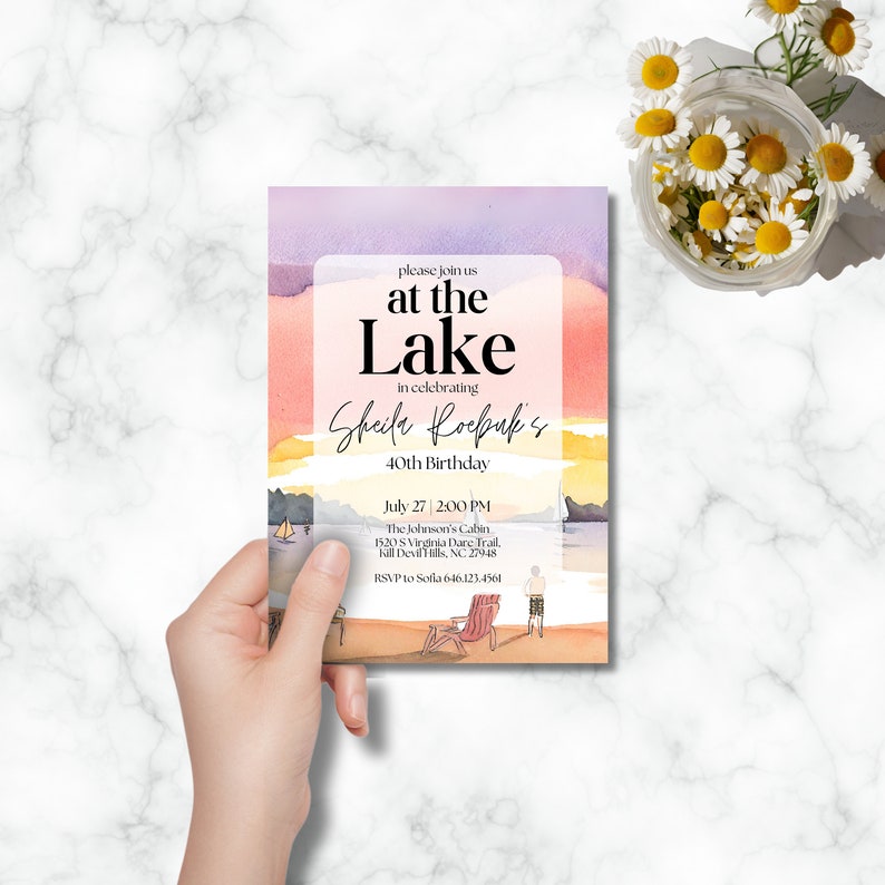 At the Lake Coastal Sunset Birthday Invitation Template, Lake Life ...