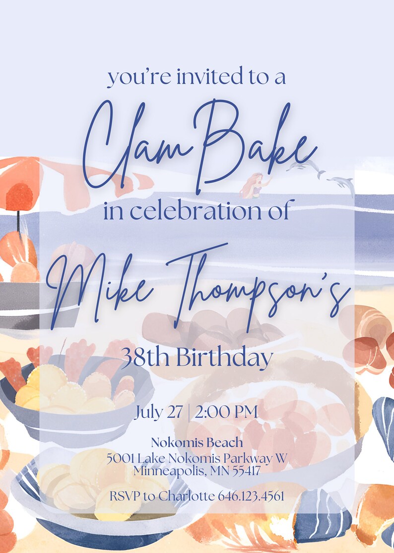 Coastal Beach Clambake: Elegant Birthday Party Invitation Template ...