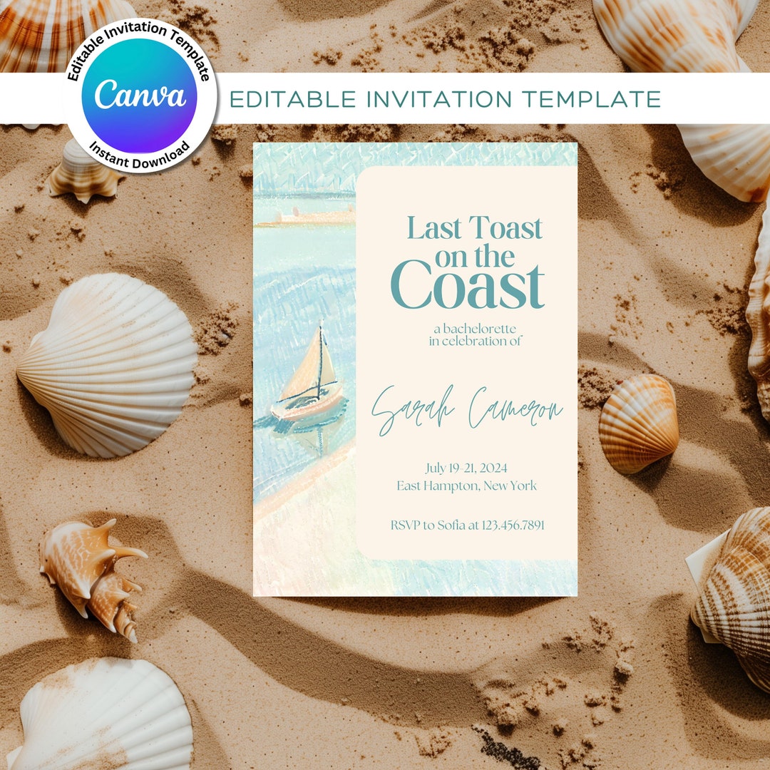 Last Toast on the Coast Coastal Beach Bachelorette Party Invitation ...