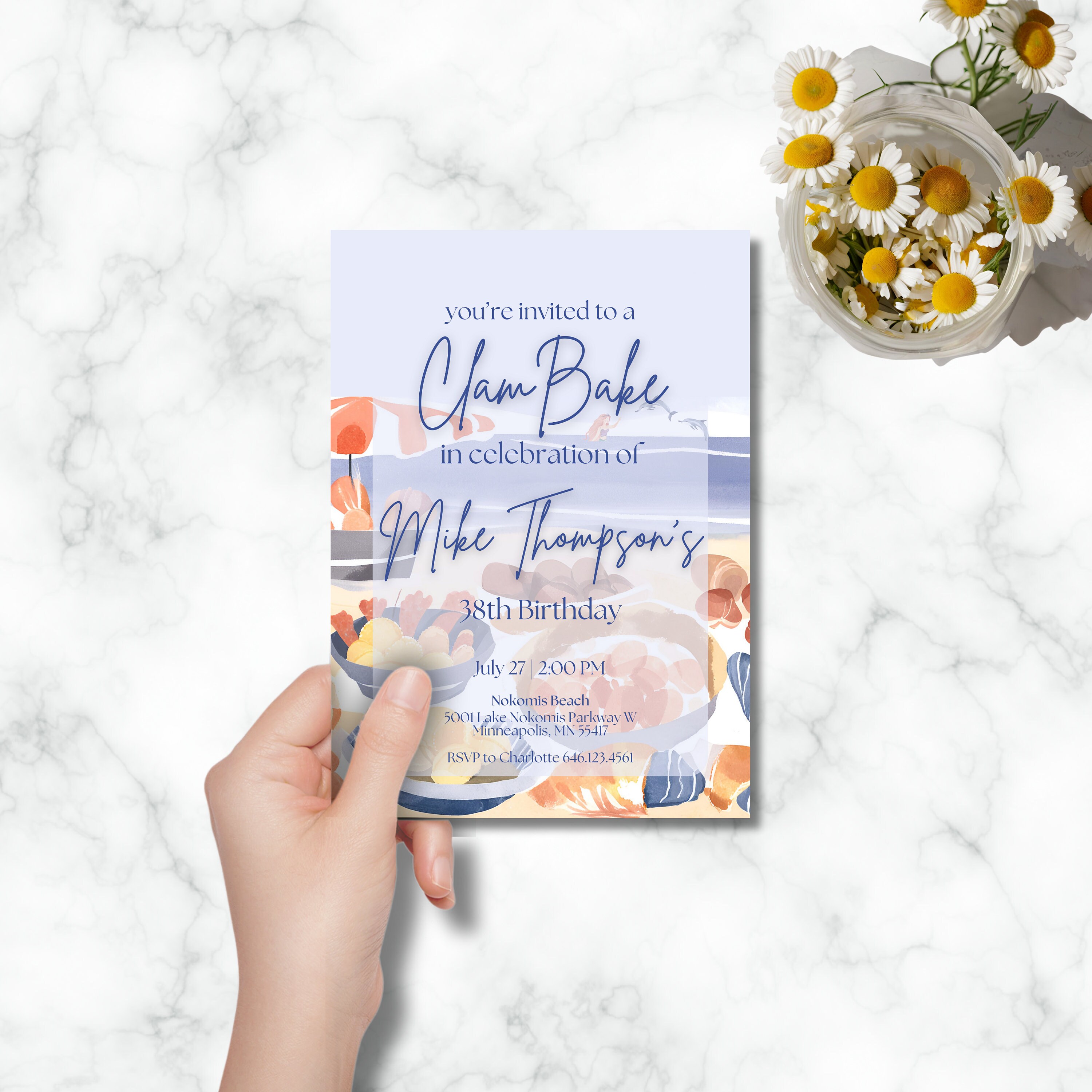 Coastal Beach Clambake: Elegant Birthday Party Invitation Template ...