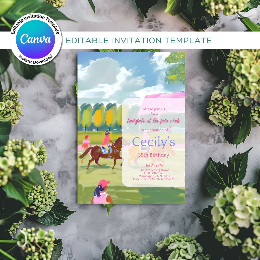 Polo Country Club Party Invitation Template, Editable Digital Template ...