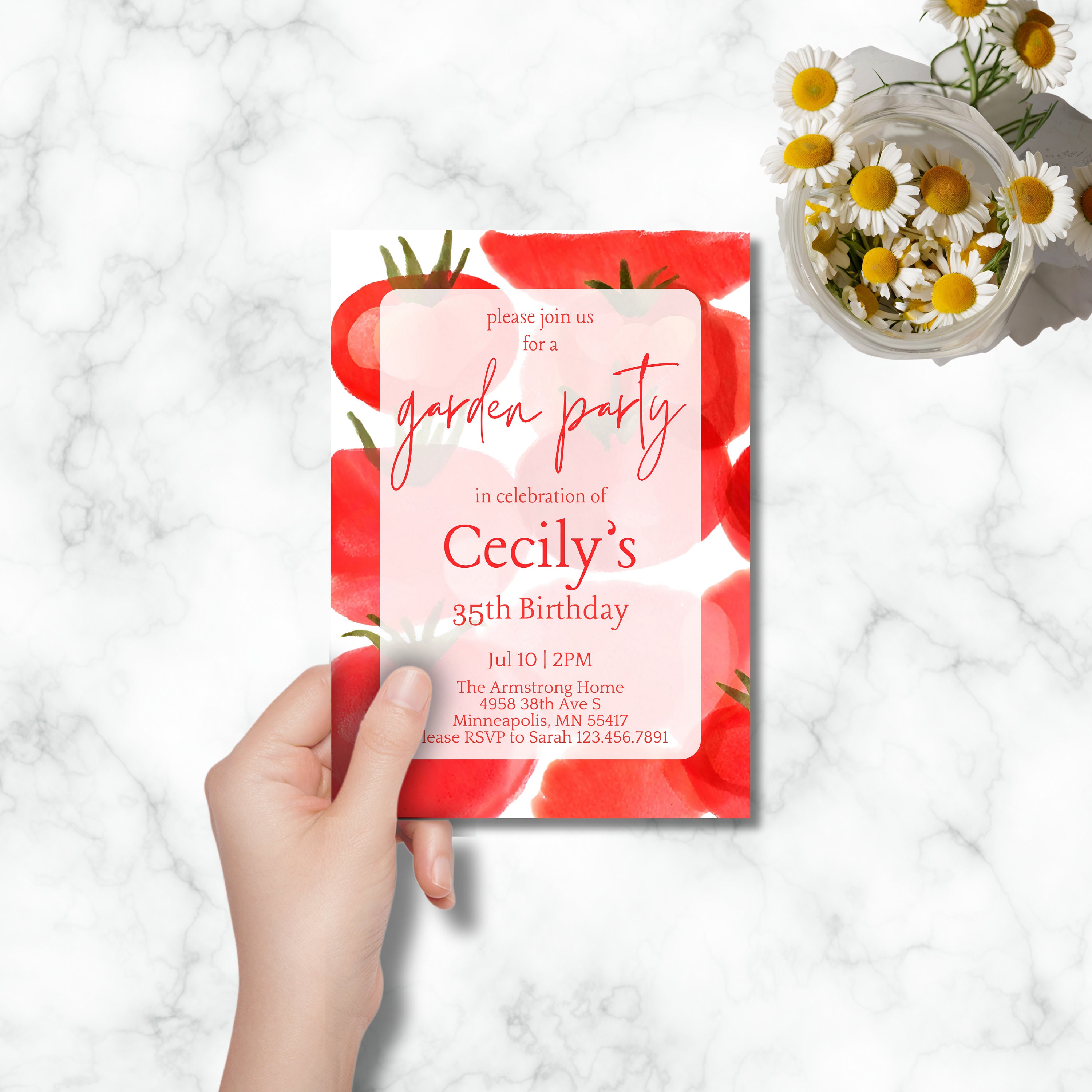 Watercolor Tomato Garden Party Invitation Template, Editable Digital ...