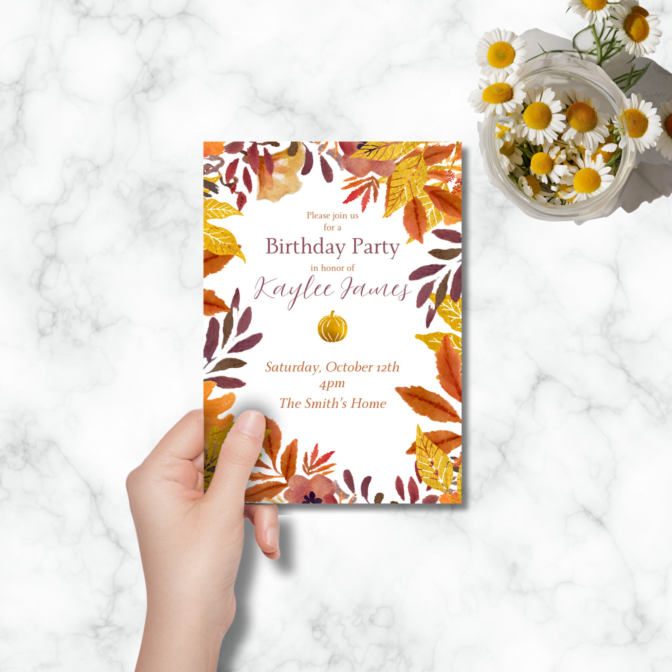 Golden Fall Birthday Party Invitation Template Editable Canva Download ...