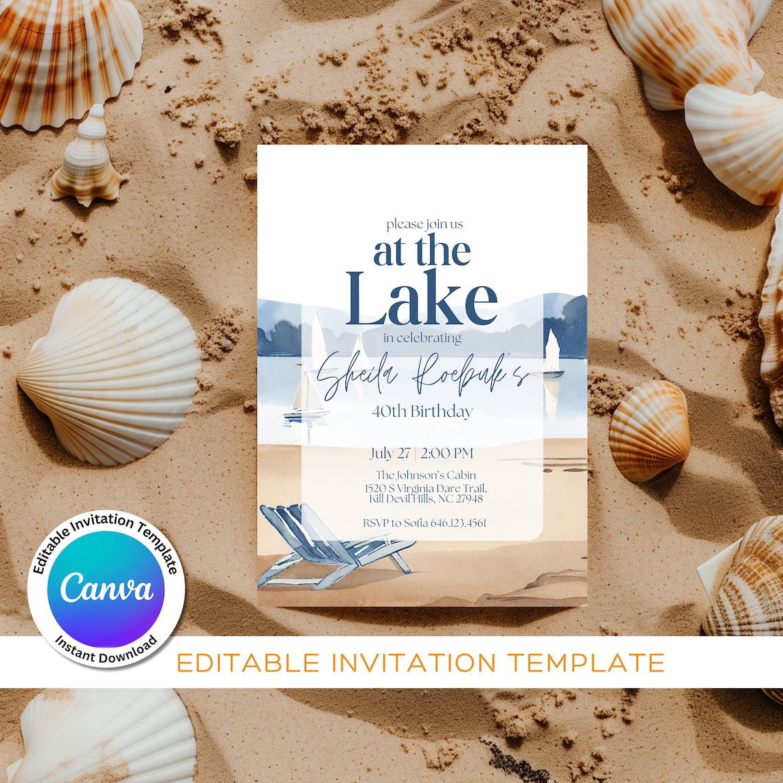 At the Lake Coastal Birthday Invitation Template, Lake Life Invitation ...