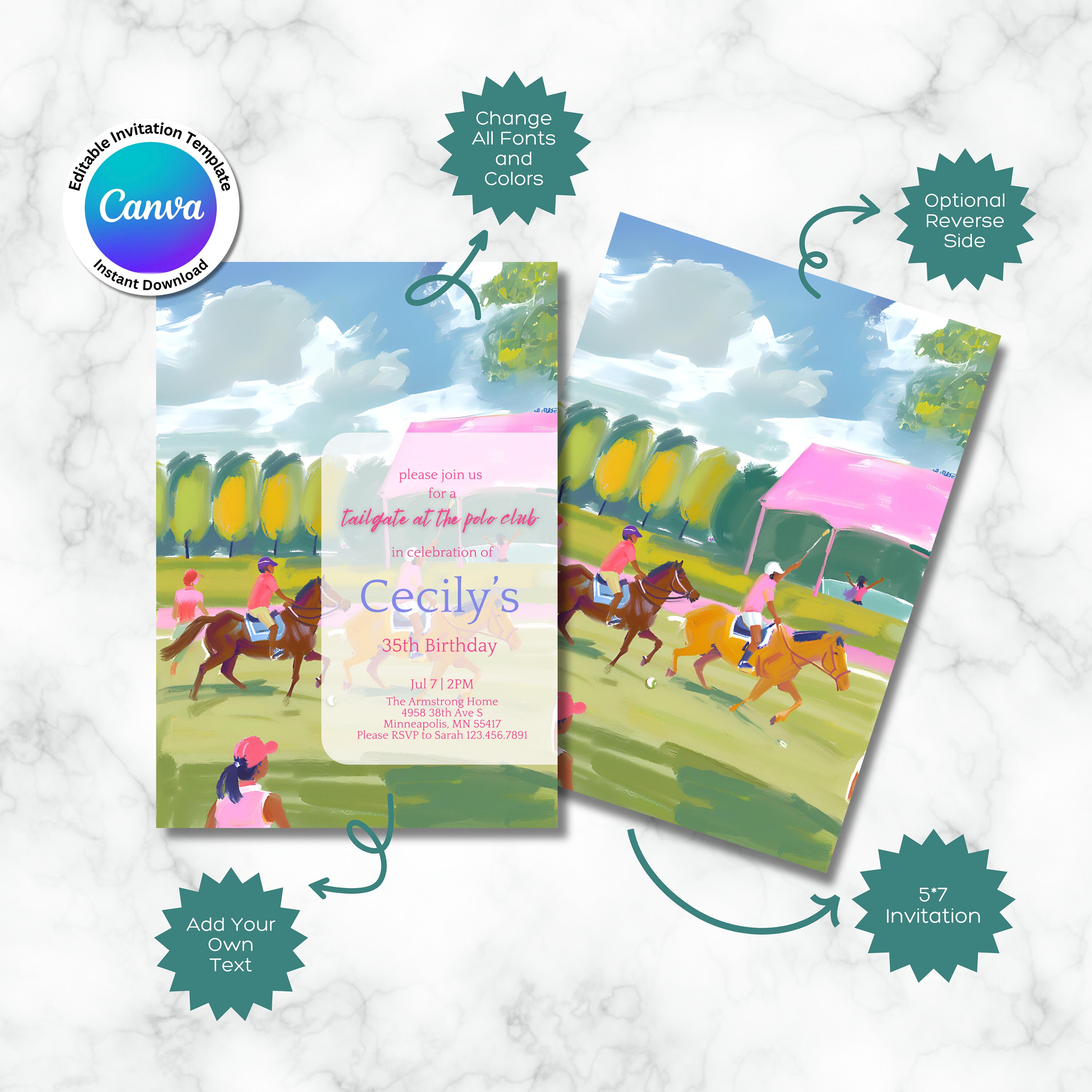 Polo Country Club Party Invitation Template, Editable Digital Template ...