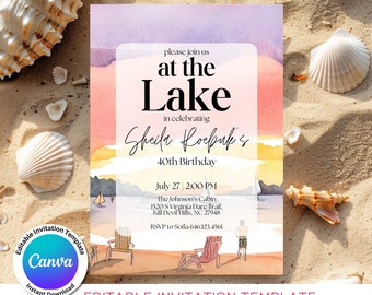 At the Lake Coastal Birthday Invitation Template, Lake Life Invitation ...