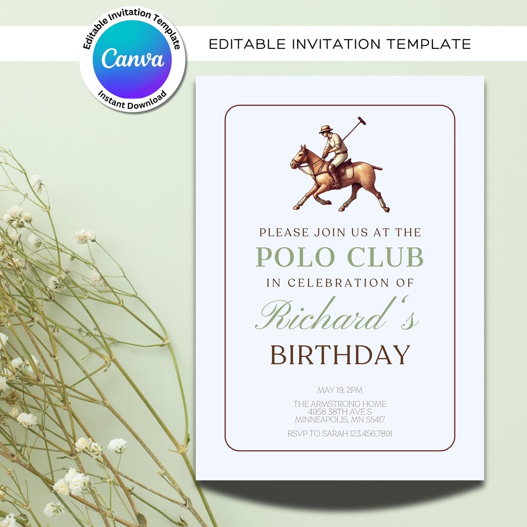 Retro Polo Club Birthday Party Invitation Template, Simple, Classic ...