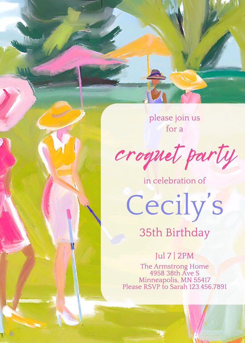 Country Club Croquet Party Invitation Template, Editable Digital ...